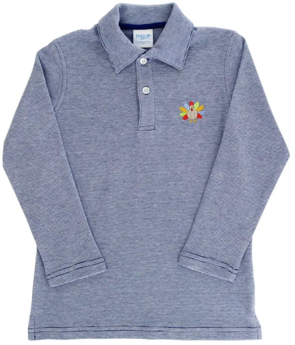 EMBROIDERED KNIT MICROSTRIPE POLO - TURKEY ON ROYAL – MiMi Kids