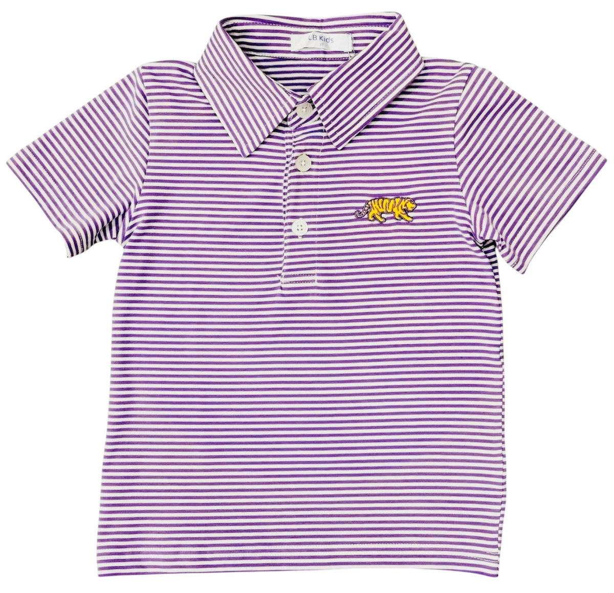 PURPLE STRIPE TIGER EMBROIDERED SHORT SLEEVE POLO SHIRT – MiMi Kids