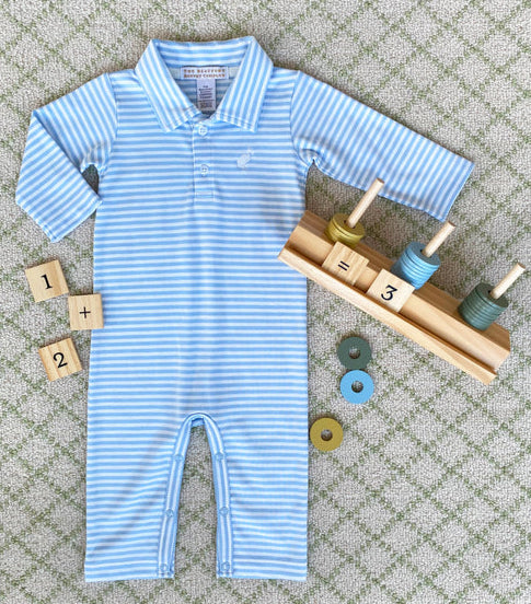 LONG SLEEVE SIR PROPER'S ROMPER BEALE STREET BLUE STRIPE WITH WORTH AV ...