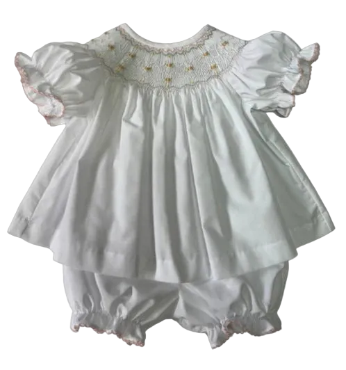 EMMA WHITE SMOCKED BLOOMER SET – MiMi Kids