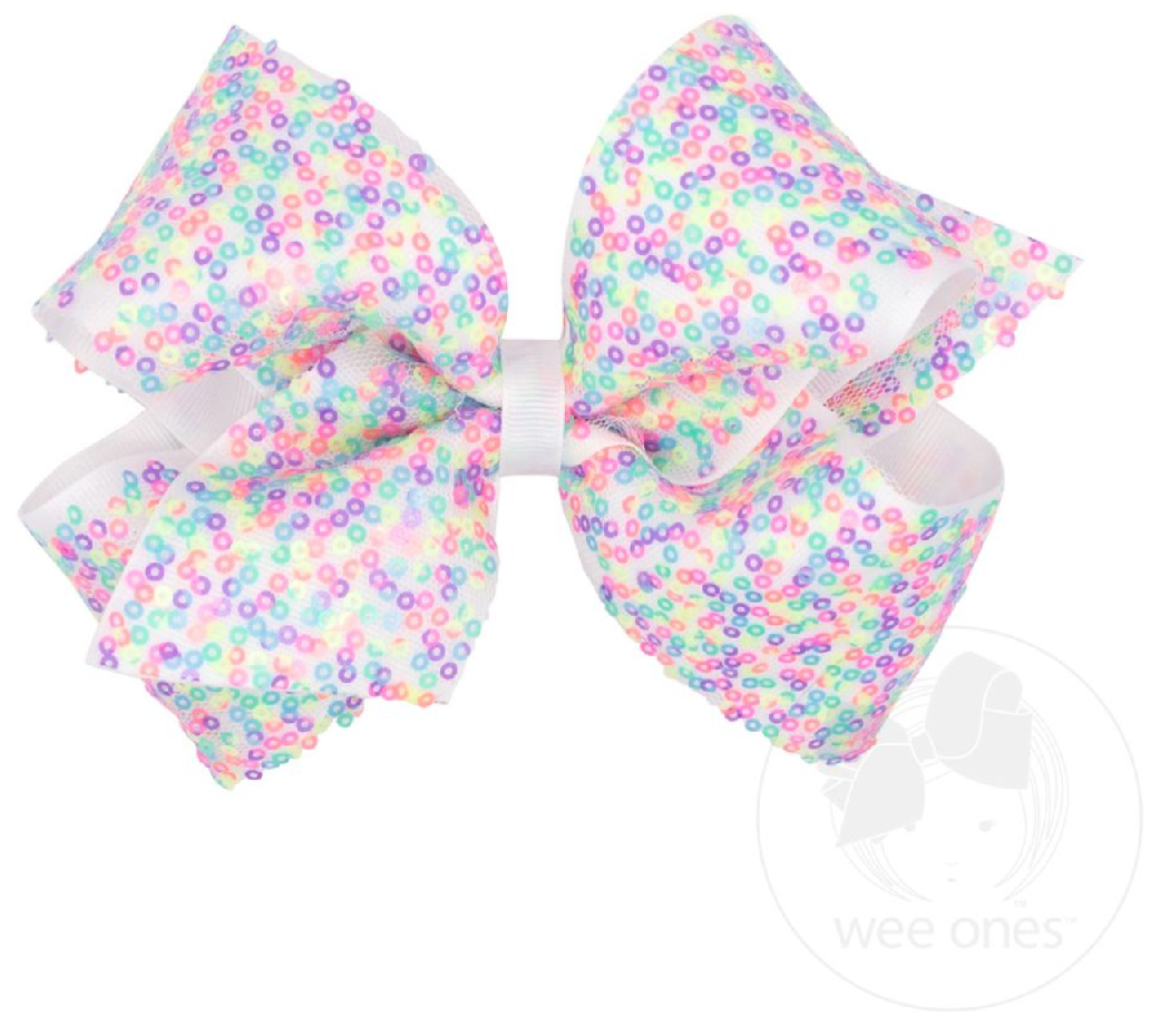 KING CONFETTI WHITE SEQUIN BOW WITH GROSGRAIN UNDERLAY – MiMi Kids