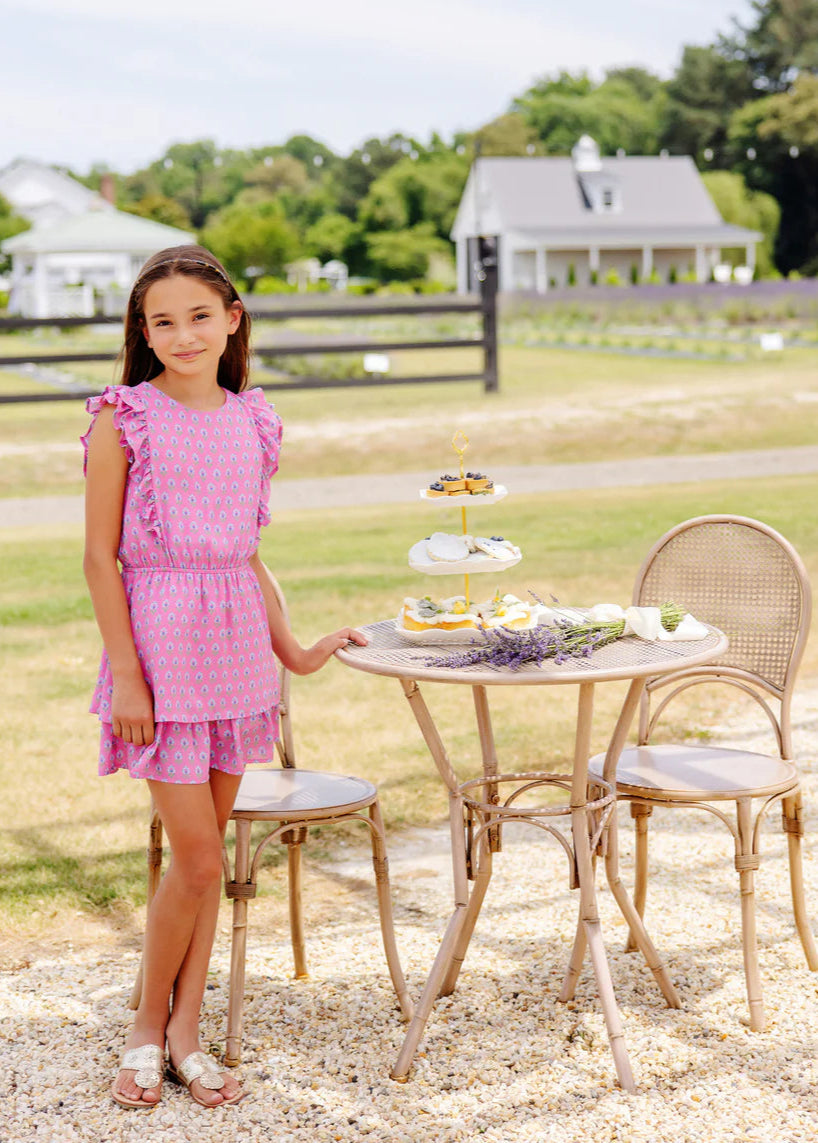 EMILY RIVES RUFFLE DRESS HOLLY HILLS HAND BLOCK WITH HAMPTONS HOT PINK ...