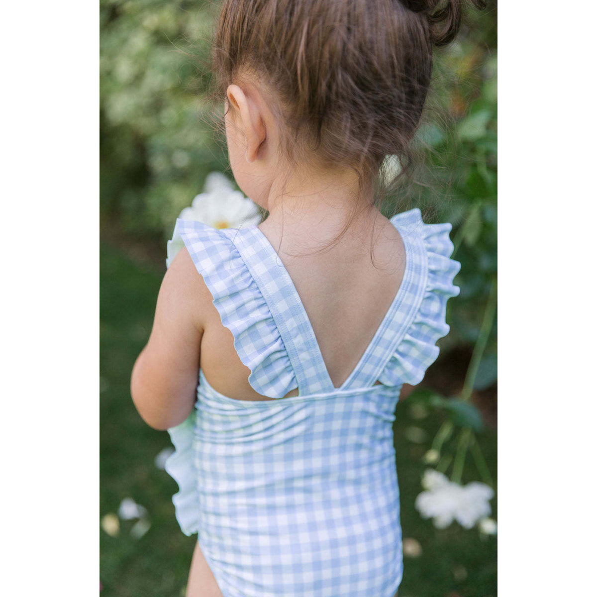 GIRLS OASIS BLUE GINGHAM RUFFLE ONE PIECE BATHING SUIT – MiMi Kids